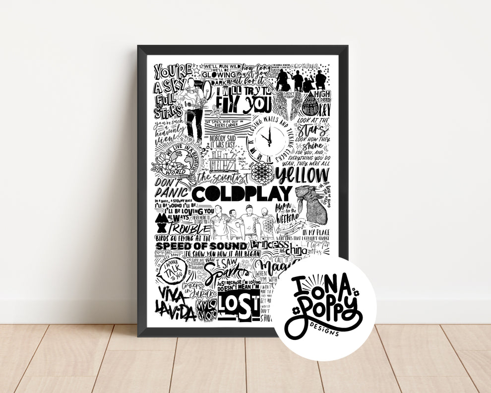 Coldplay - Greatest Hits Lyric Print | Doodle – Iona Poppy Designs