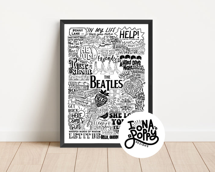 The Beatles - Greatest Hits Lyric Print | Doodle – Iona Poppy Designs